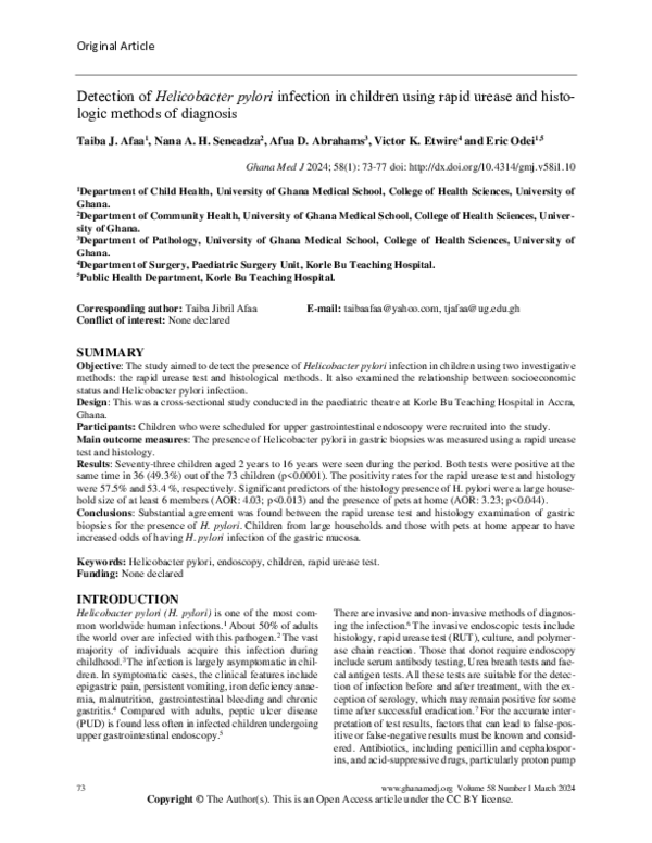 (PDF) Detection of Helicobacter pylori infection in children using ...