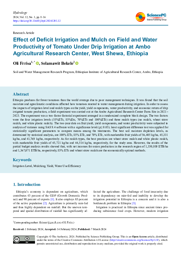 (PDF) Effect of Deficit Irrigation and Mulch on Field and Water ...