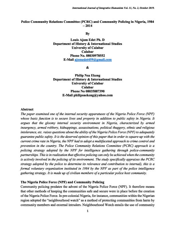 (PDF) Police Community Relations Committee (PCRC) and Community ...