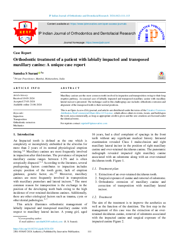 (PDF) Orthodontic treatment of a patient with labially impacted and ...