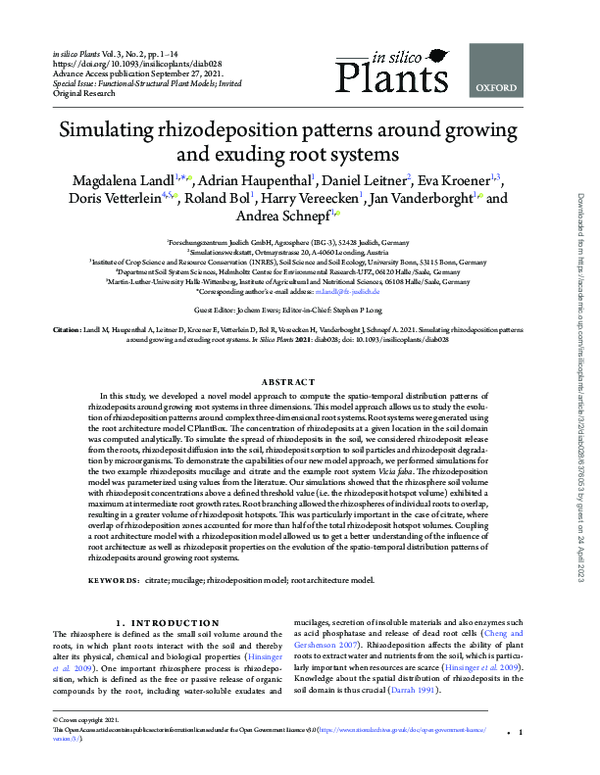 (PDF) Simulating rhizodeposition patterns around growing and exuding root systems