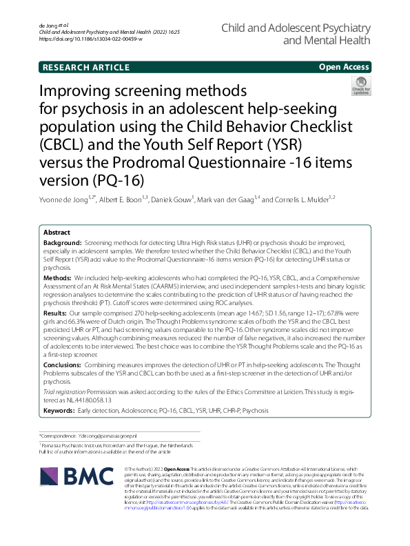 (PDF) Improving screening methods for psychosis in an adolescent help ...