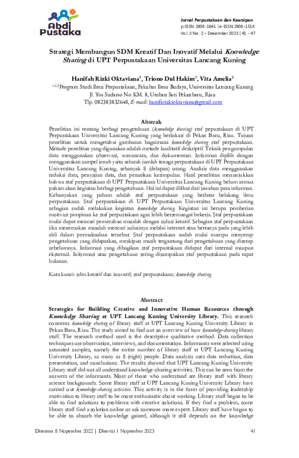 (PDF) Strategi Membangun SDM Kreatif Dan Inovatif Melalui Knowledge Sharing di UPT Perpustakaan ...