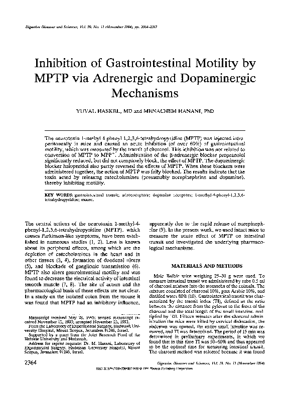 (PDF) Inhibition of gastrointestinal motility by MPTP via adrenergic ...