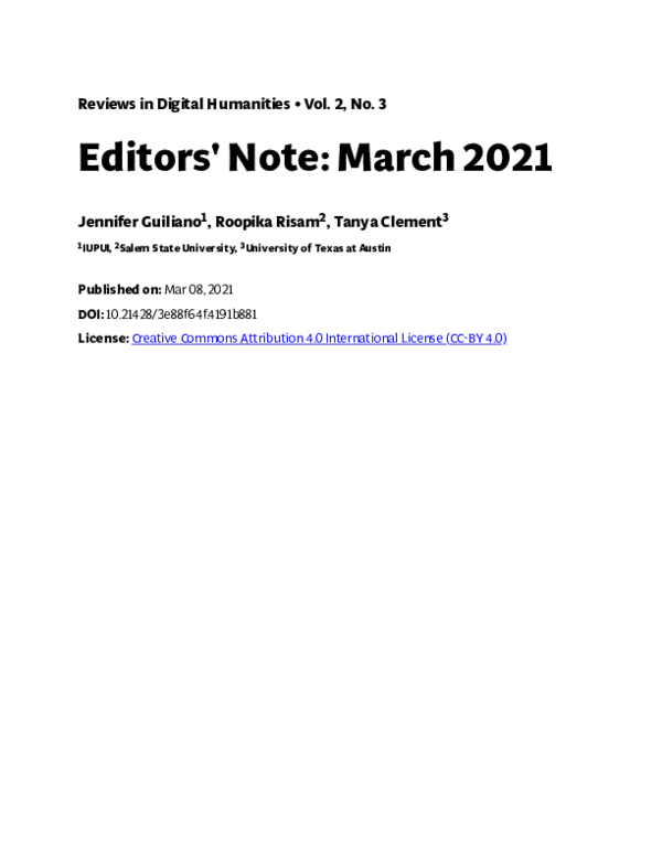 (PDF) Editors' Note: March 2021