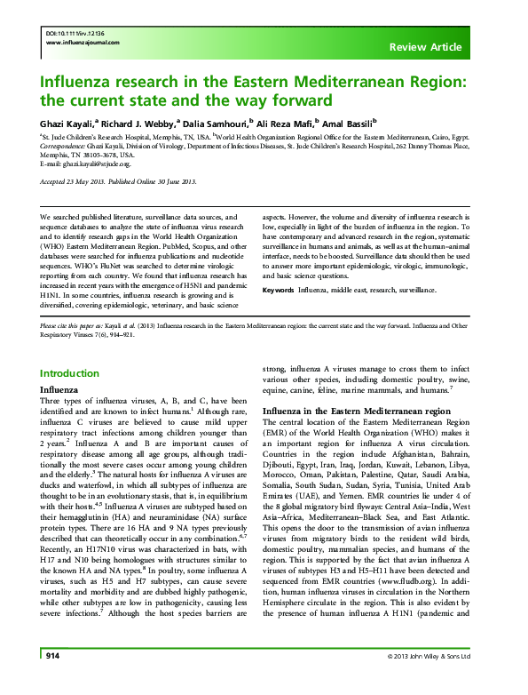 (PDF) Influenza research in the Eastern Mediterranean Region: the ...