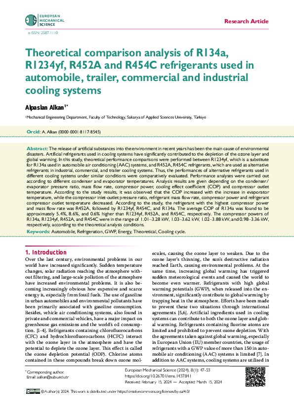 (PDF) Theoretical comparison analysis of R134a, R1234yf, R452A and ...
