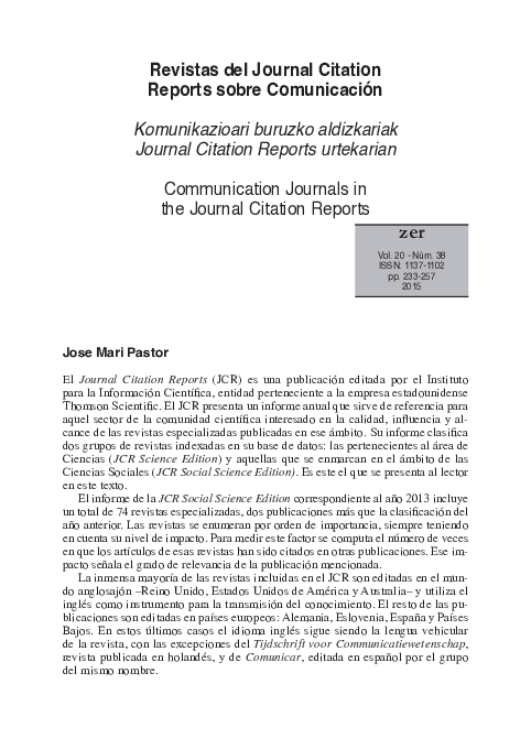 (PDF) Revistas del Journal Citation Reports sobre Comunicación