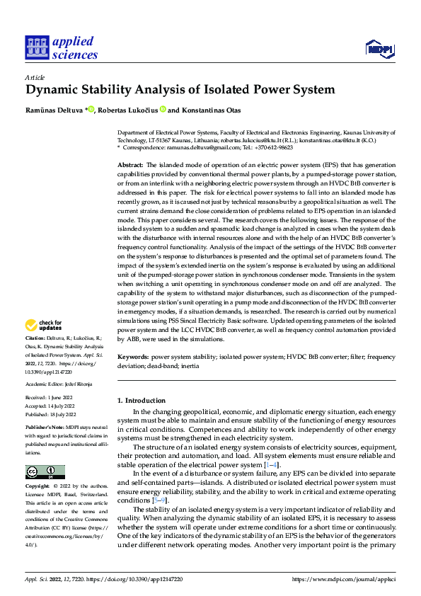 (PDF) Dynamic Stability Analysis of Isolated Power System
