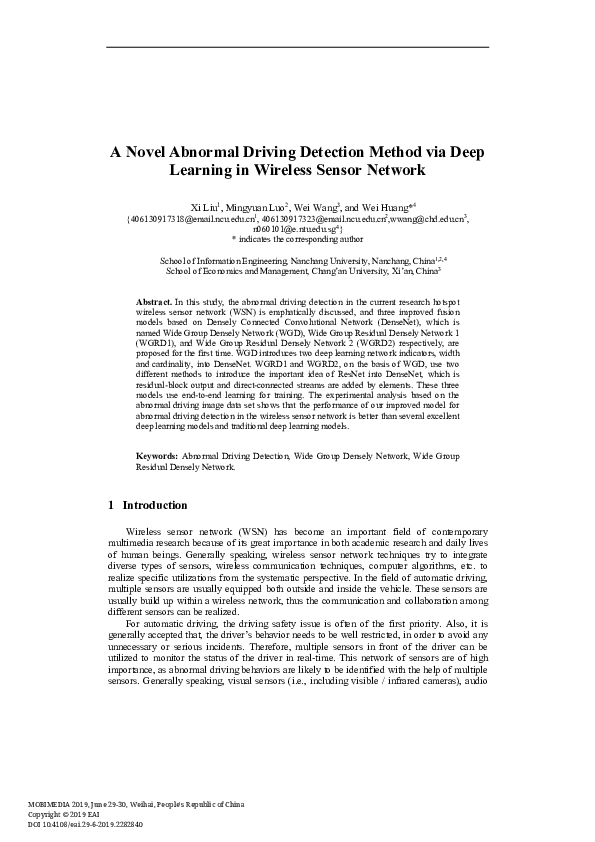 (PDF) A Novel Abnormal Driving Detection Method via Deep Learning in Wireless Sensor Network