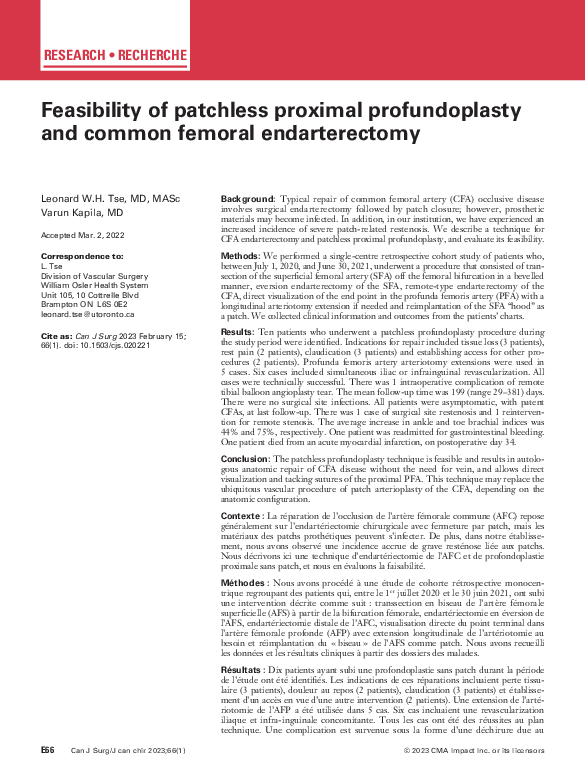 (PDF) Feasibility of patchless proximal profundoplasty and common ...
