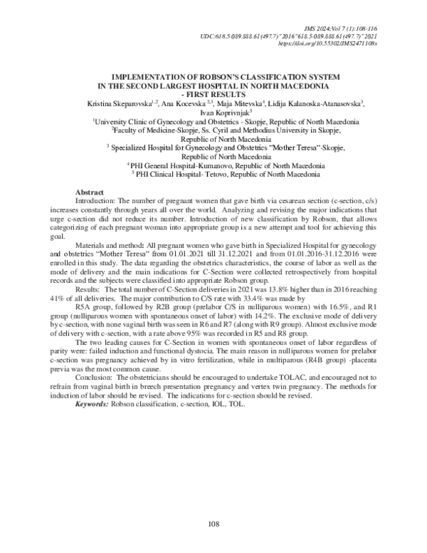 (PDF) Implementation of Robson's Classification System in the Second ...