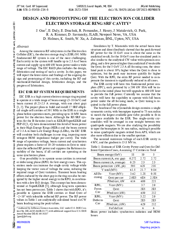 (PDF) Design and Prototyping of the Electron Ion Collider Electron ...
