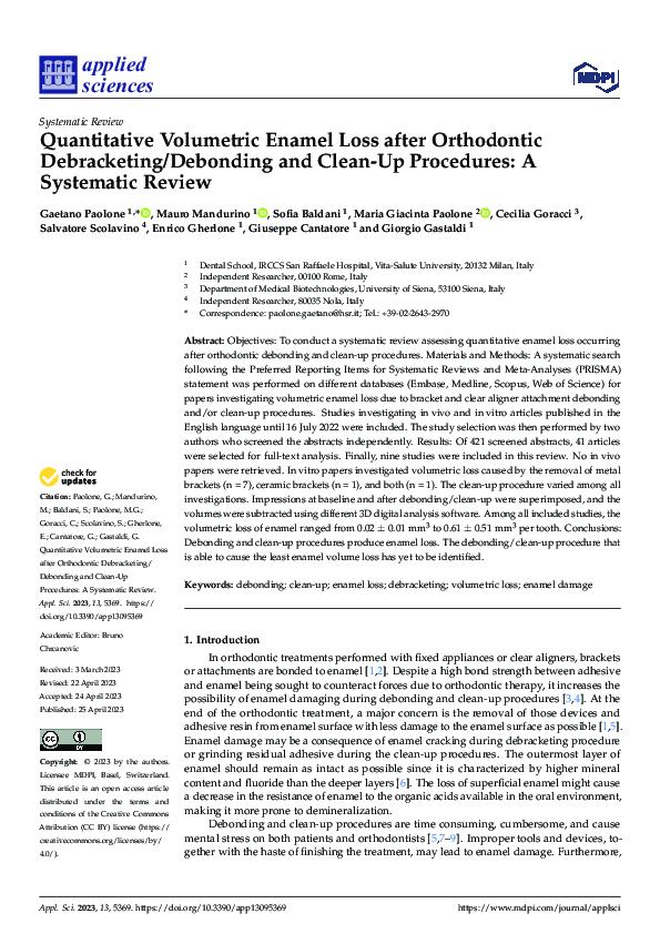 (PDF) Quantitative Volumetric Enamel Loss after Orthodontic ...