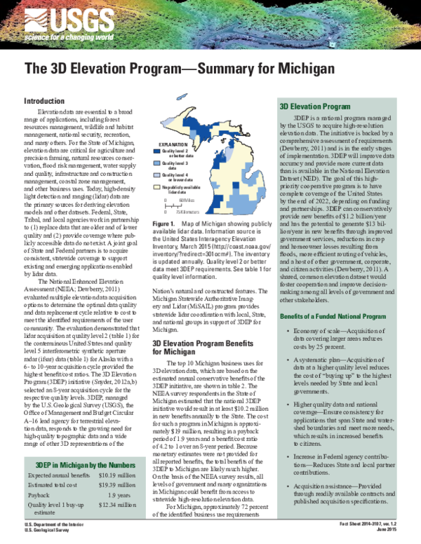 (PDF) The 3D Elevation Program: summary for Michigan