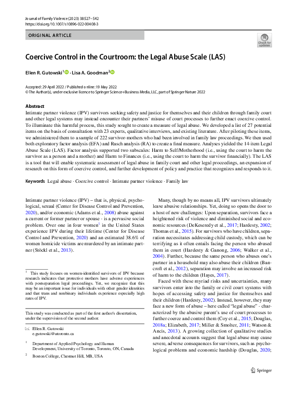 (PDF) Coercive Control in the Courtroom: the Legal Abuse Scale (LAS)