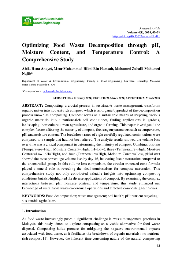 (PDF) Optimizing Food Waste Decomposition through pH, Moisture Content, and Temperature Control ...