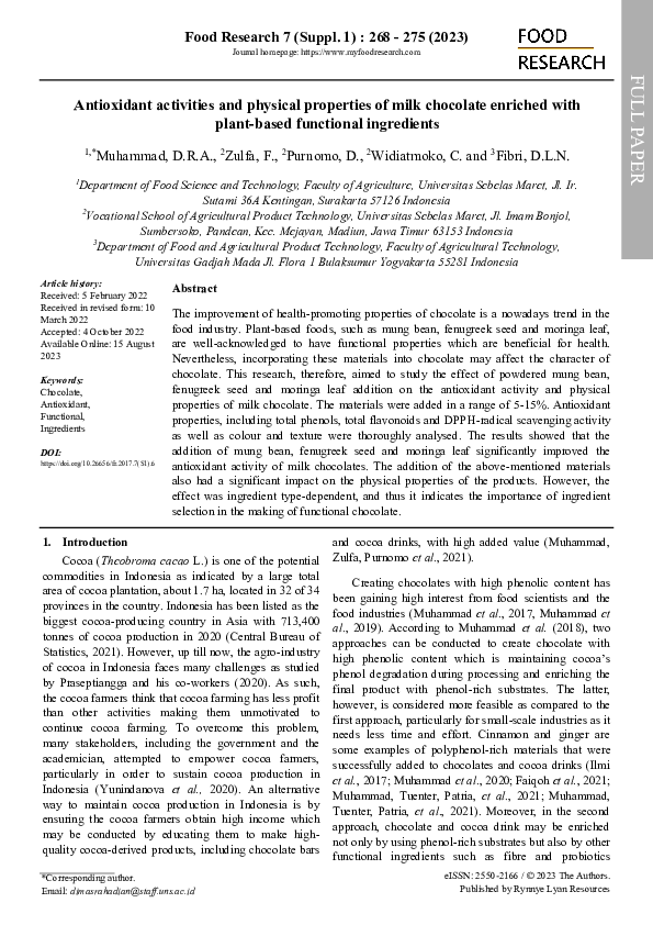 (PDF) Antioxidant activities and physical properties of milk chocolate ...