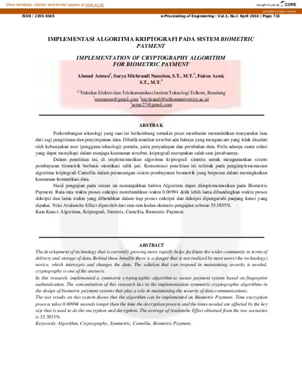 (PDF) Implementasi Algoritma Kriptografi Pada Sistem Biometric Payment