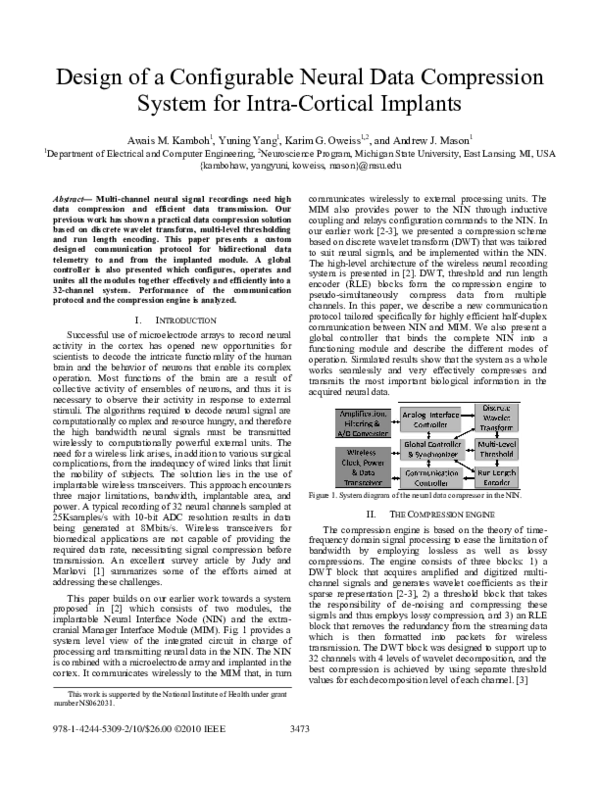(PDF) Design of a configurable neural Data compression system for intra-cortical implants