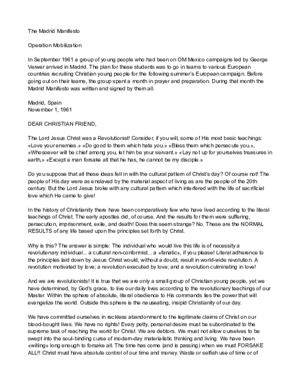 (PDF) The Madrid Manifesto (Operation Mobilization)