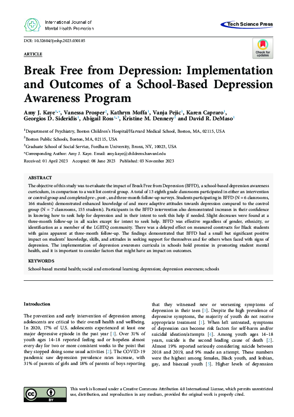(PDF) Break Free from Depression: Implementation and Outcomes of a ...