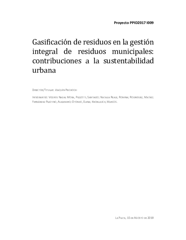 (PDF) Gasificación de residuos en la gestión integral de residuos municipales: contribuciones a ...