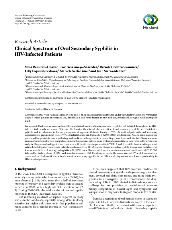 (PDF) Clinical Spectrum of Oral Secondary Syphilis in HIV-Infected ...