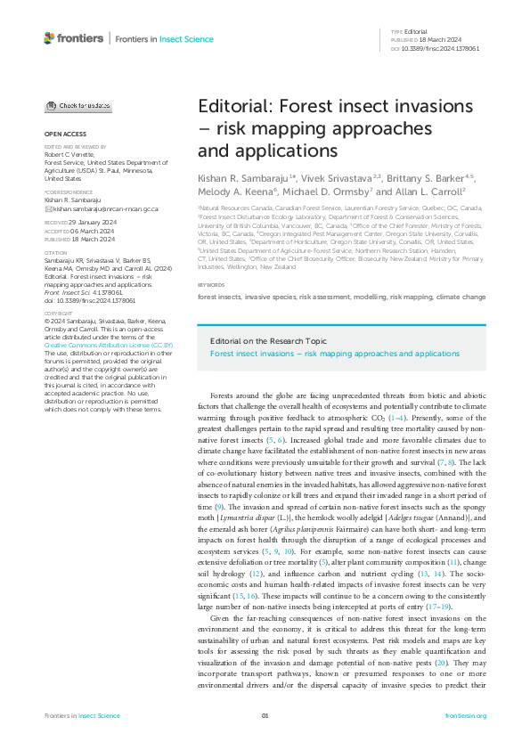 (PDF) Editorial: Forest insect invasions – risk mapping approaches and ...
