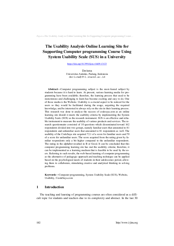 (PDF) The Usability Analysis Online Learning Site for Supporting Computer programming Course ...