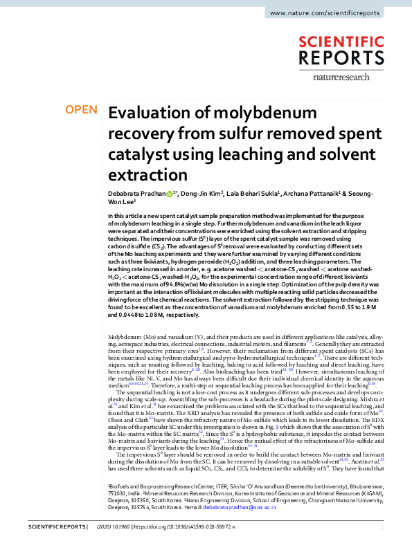 (PDF) Evaluation of molybdenum recovery from sulfur removed spent ...