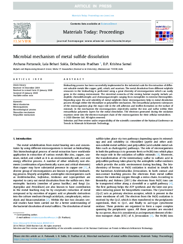 (PDF) Microbial mechanism of metal sulfide dissolution