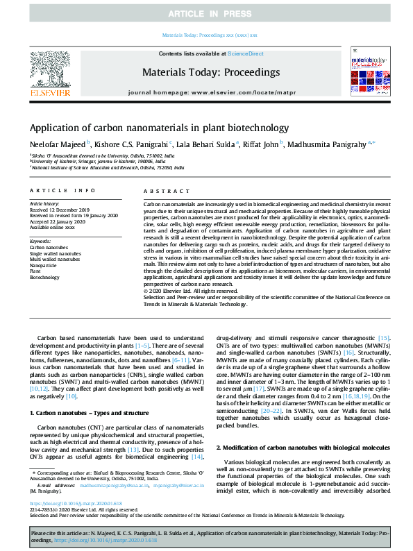 (PDF) Application of carbon nanomaterials in plant biotechnology