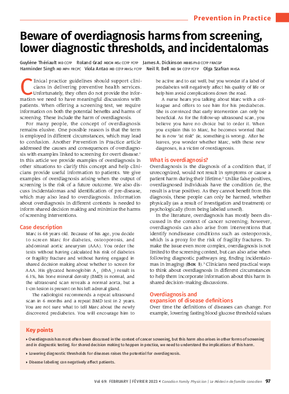 (PDF) Beware of overdiagnosis harms from screening, lower diagnostic ...