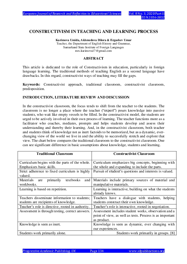 (PDF) CONSTRUCTIVISM IN TEACHING AND LEARNING PROCESS