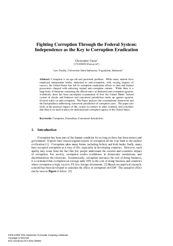 (PDF) Fighting Corruption Through the Federal System: Independence as ...