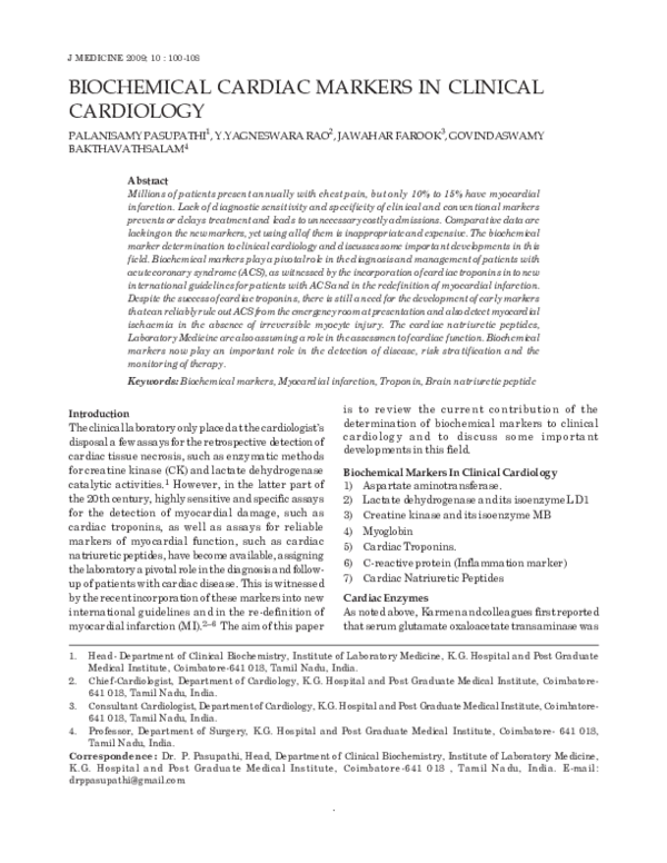 (PDF) Biochemical Cardiac Markers in Clinical Cardiology