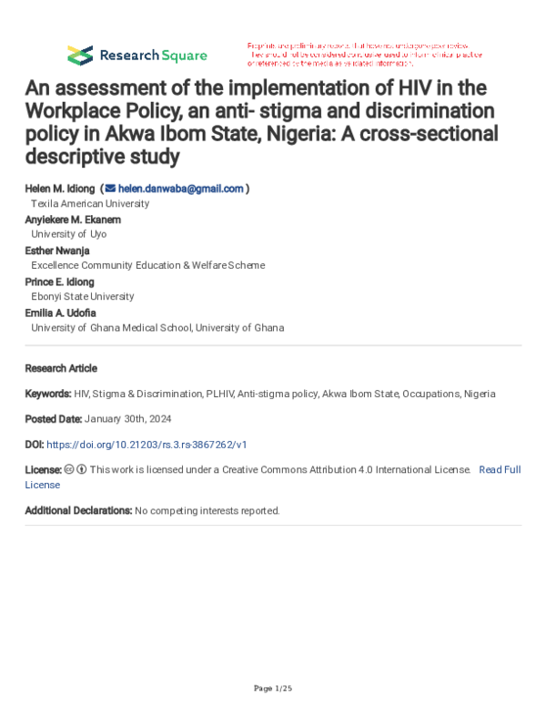 (PDF) An assessment of the implementation of HIV in the Workplace ...