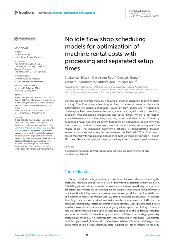 (PDF) No idle flow shop scheduling models for optimization of machine rental costs with ...