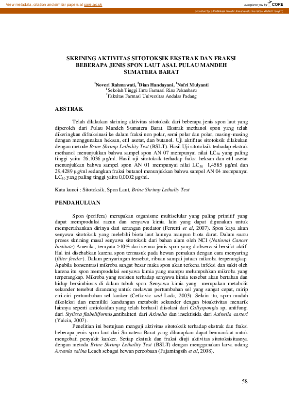 (PDF) Skrining Aktivitas Sitotoksik Ekstrak Dan Fraksi Beberapa Jenis ...