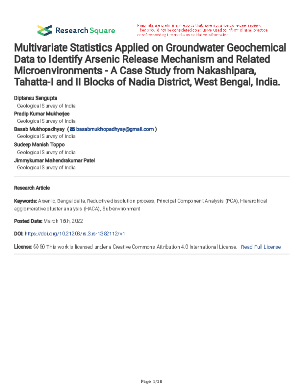 (PDF) Multivariate Statistics Applied on Groundwater Geochemical Data ...