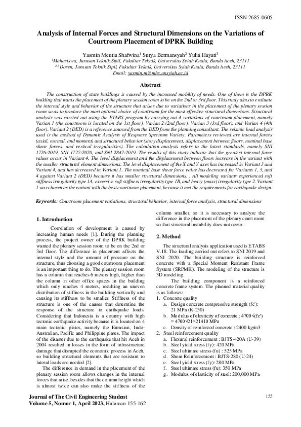 (PDF) Analysis of Internal Forces and Structural Dimensions on the ...