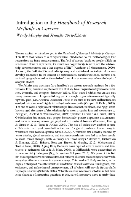 (PDF) Introduction to the Handbook of Research Methods in Careers
