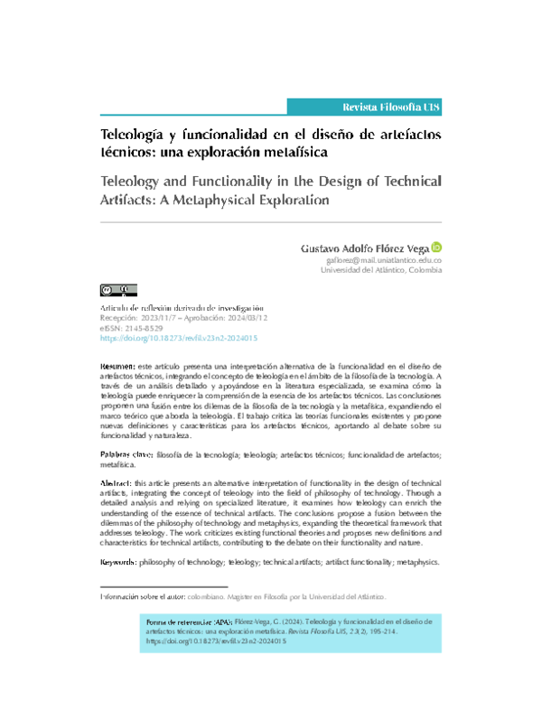 (PDF) Teleología y funcionalidad en el diseño de artefactos técnicos ...