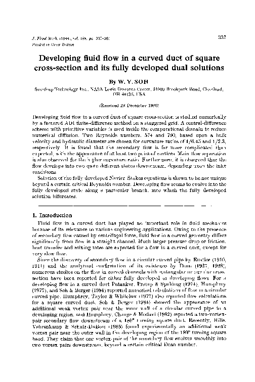 (PDF) Developing fluid flow in a curved duct of square cross-section and its fully developed ...