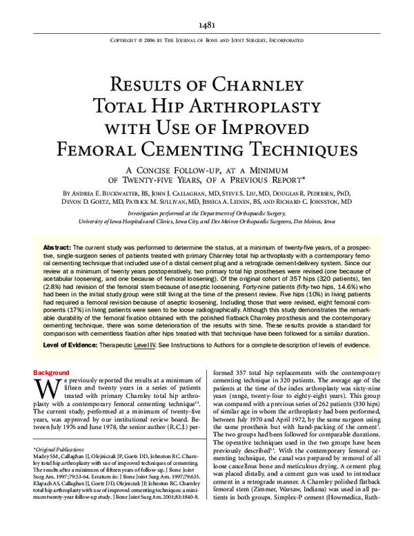 (PDF) Results of Charnley Total Hip Arthroplasty with Use of Improved ...