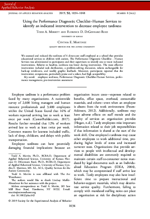 Pdf Using The Performance Diagnostic Checklist Human Services To Identify An Indicated