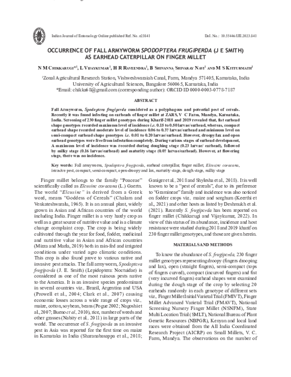 (PDF) Occurrence of Fall Armyworm Spodoptera frugiperda (J E Smith) as Earhead Caterpillar on ...