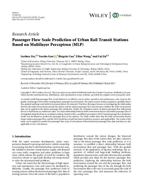 Pdf Passenger Flow Scale Prediction Of Urban Rail Transit Stations Based On Multilayer