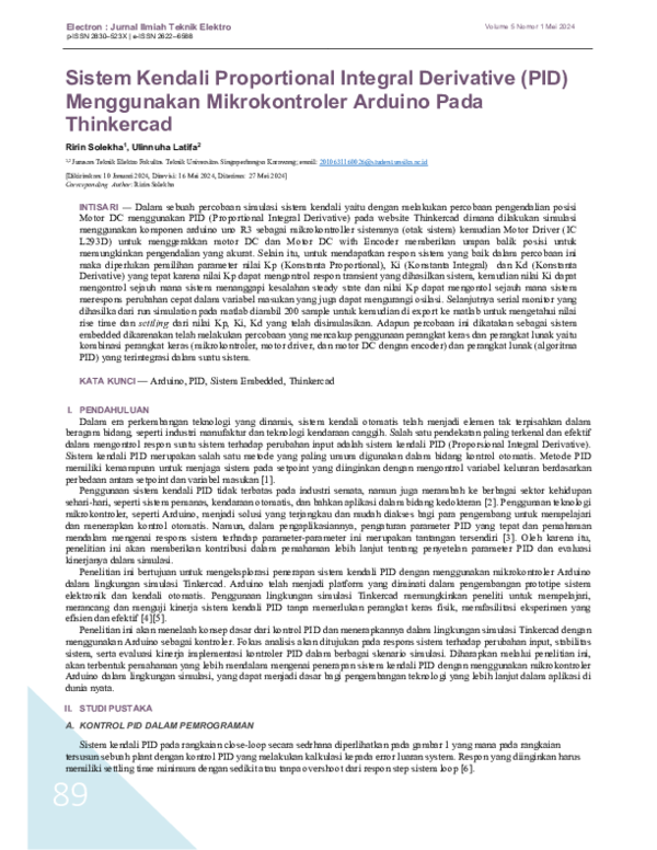 (PDF) Sistem Kendali Proportional Integral Derivative (PID) Menggunakan Mikrokontroler Arduino ...